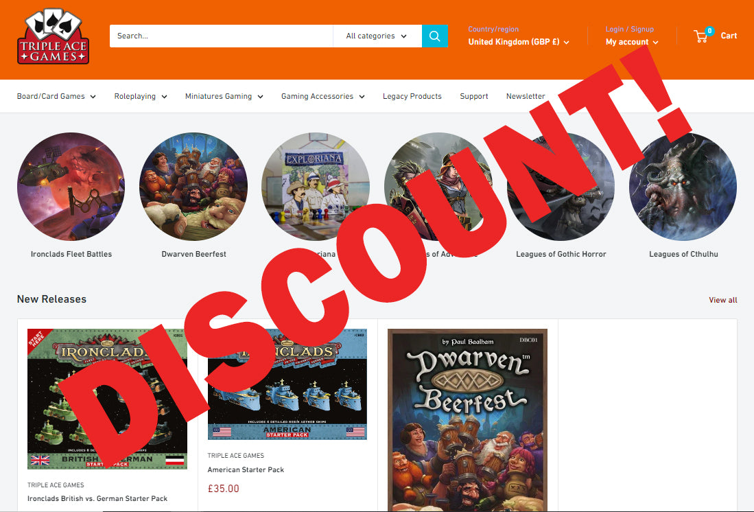 15% off all products on the Triple Ace Games store!